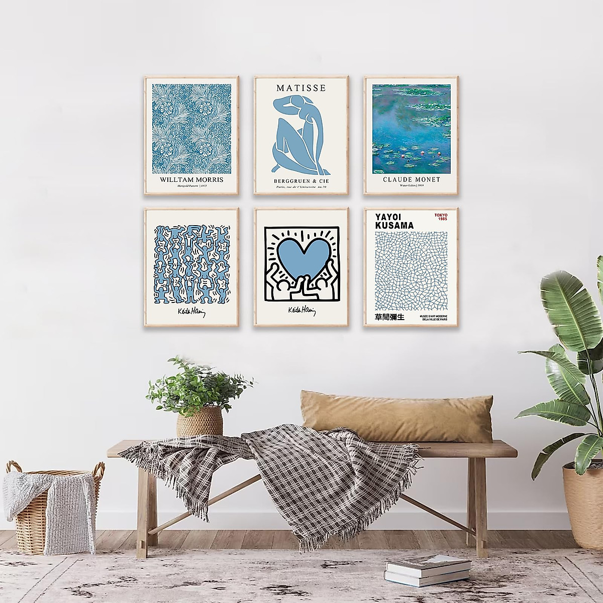 Matisse Wall Art Prints Set of 6, Abstract Blue Matisse Wall Art Exhibition Posters, Modern Blue Matisse Print William Morris Painting Yayoi Kusama Poster Claude Monet Prints, Boho Canvas Art Prints