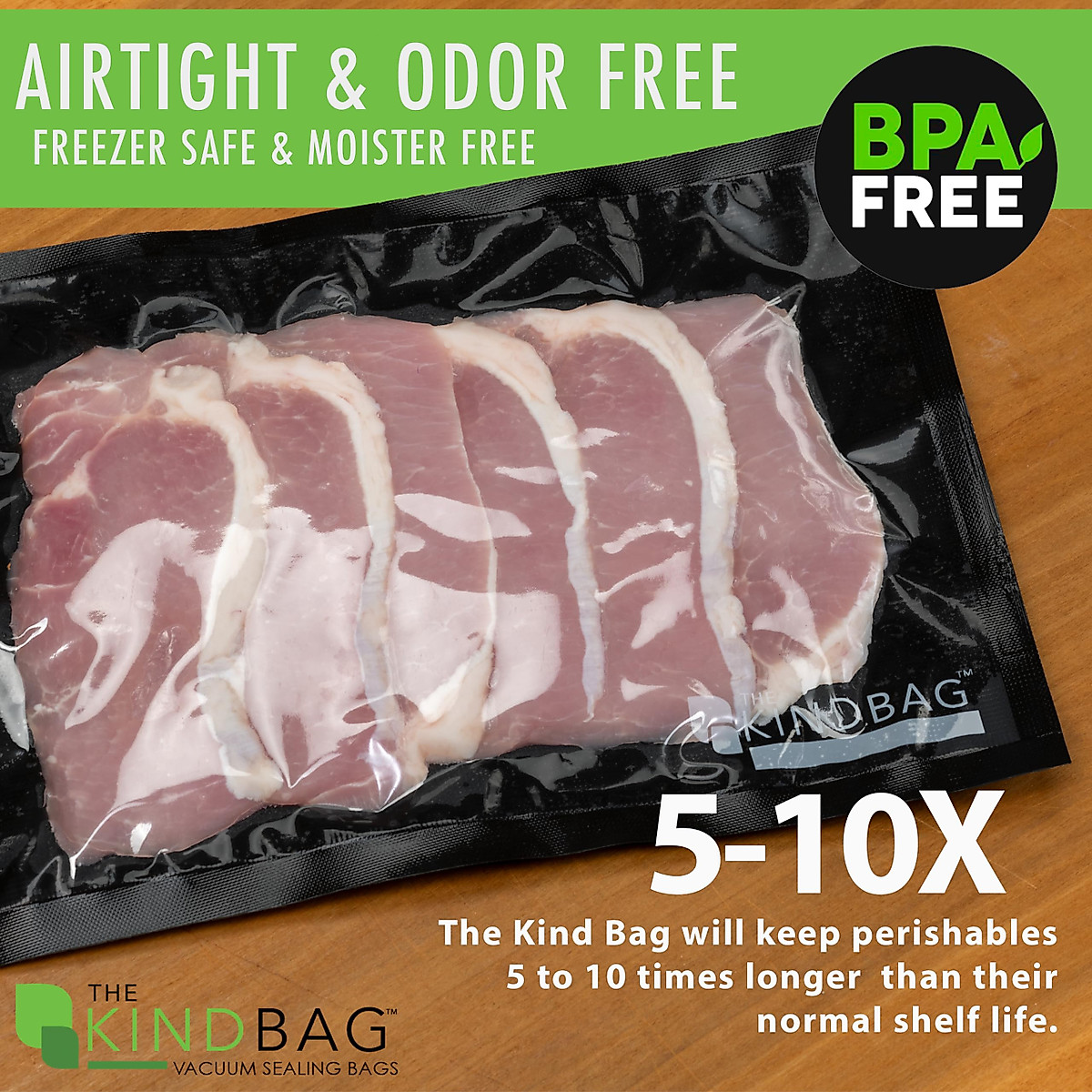 The Kind Bag Vacuum Seal Bags for Food; Food Grade, BPA Free & Freezer Safe; Airtight, Odor Free and Moisture Free; Commercial Grade 3mil Clear & Black; 8x12 inch Pre Cut Bags (100ct)