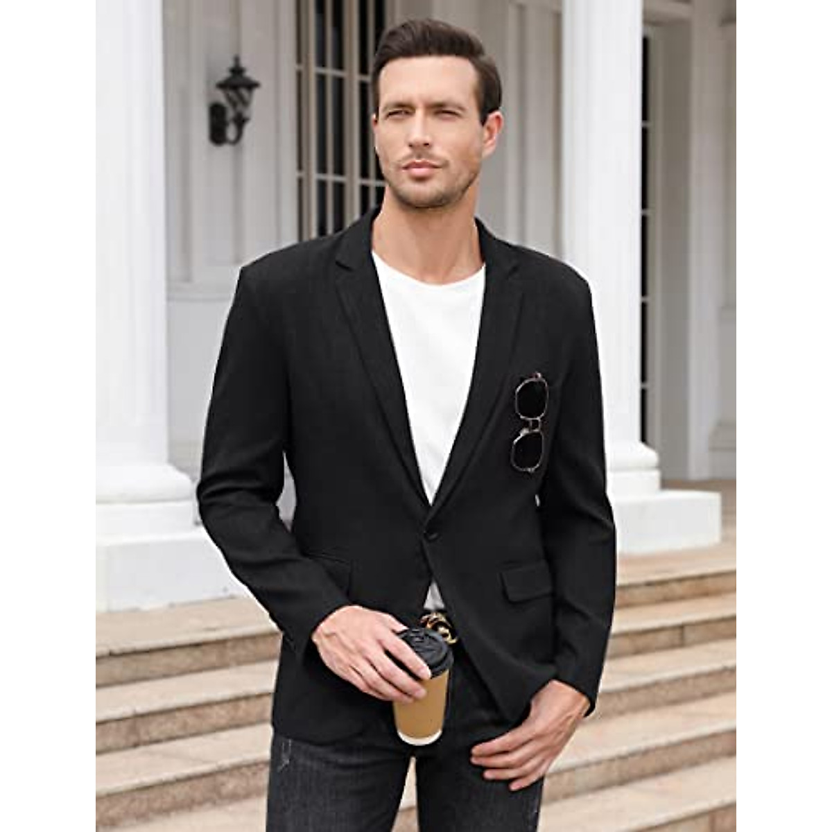 TURETRENDY Men's Casual Sport Coat Lightweight Linen Blazer One Button Business Suit Jackets Stylish Daily Suits Black 3XL