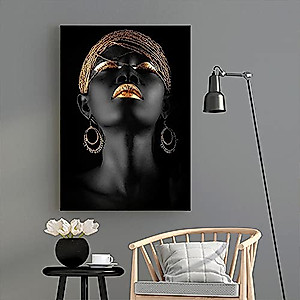 YOWOCAL Black Women Beauty Prints, 16x20 Inches African American Girls Canvas Wall Art ,Pop Gold Earrings Praying Girl Drawing Decor for Home Living Room Bedroom Porch(Set of 3,Unframed)