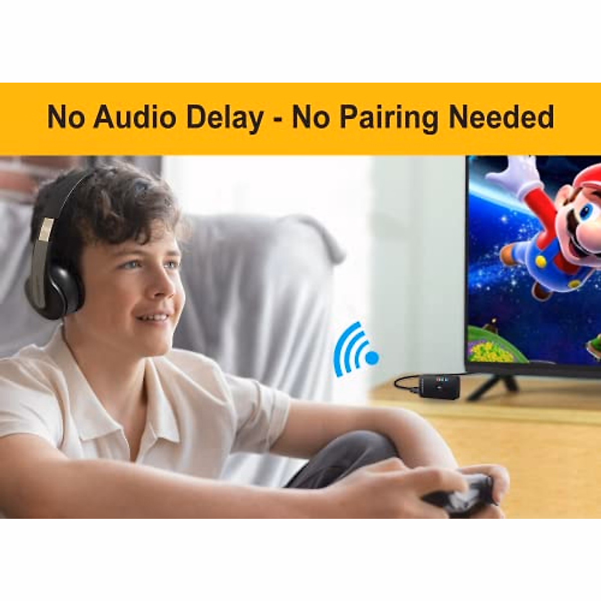 HomeSpot Wireless Over-Ear Headphones Transmitter Set for TV Movie Bluetooth 5.3 aptX LL No Delay 40 Hours Immersive Sound Enhanced Volume and Clarity (Digital Optical TOSLINK RCA AUX)