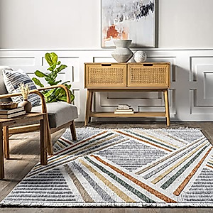 nuLOOM Edna Modern Striped Fringe Area Rug, 5' x 8', Light Grey