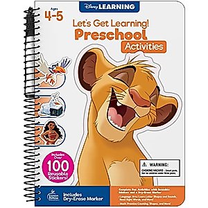 Disney Learning Let's Get Learning! Preschool Activity Book for Kids Ages 3-5, Pre K Wipe Clean Workbook With Letters, Numbers, Shapes, & Sight Words Activities, Reusable Sticker Book for Toddlers