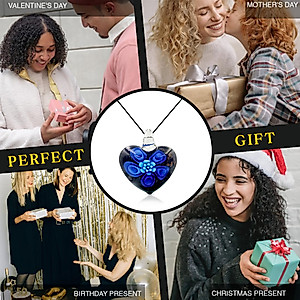 BESHEEK Handmade Murano Inspired Blown Glass Lampwork Art Flower and Heart Necklace Pendant for Women Handcrafted Artisan Hypoallergenic Italian Style Jewelry (Heart Flower Royal and Aqua Blue Glass)