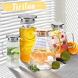 Transparent Glass Pitcher, 88oz/2.5L - Large Drinking Pitcher with Lid, Precise Scale Line, Mixing Spoon and Brush