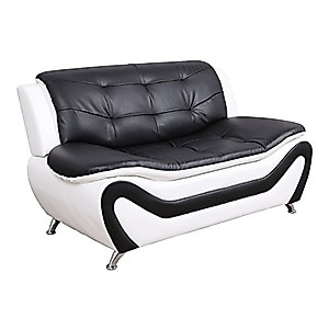 Beverly Fine Furniture 3 Piece Aldo Modern Sofa Set, Black/White