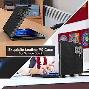 Foluu for Microsoft Surface Duo 2 Case, Surface Duo 2 2021 Leather Case, [Slim & Lightweight] PU Leather Back Cover Hard PC Durable Protective Phone Case for Microsoft Surface Duo 2 2021 (Blue)