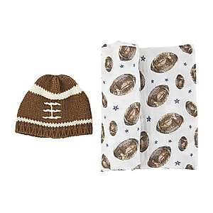 Mud Pie Baby Boy Football Swaddle and Hat Set, Blue, 0-6 Months
