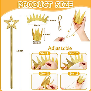 ZCYSRLQIN Fairy Crown and Wand Set, 13 Inches Gold Star Wand and Paper Crown, Accessories for Wedding, Birthday Party, Cosplay, Halloween Dress up