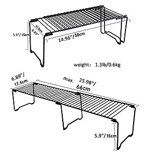 VANLAMNI Expandable Kitchen Counter and Cabinet Storage Shelf, Steel Rack Organizer for Kitchen, Cabinet, Bathroom,Black,2 Pack