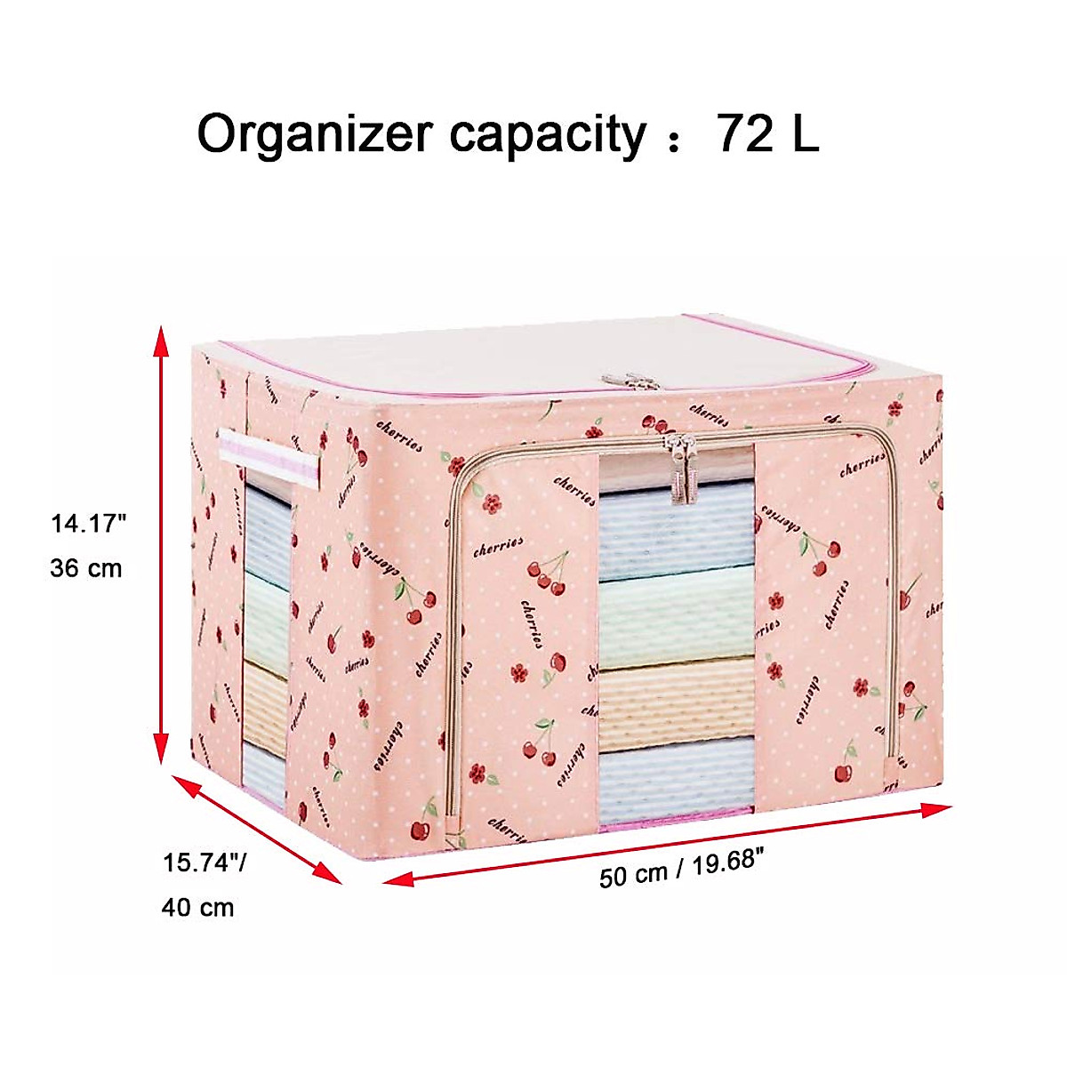 Storage Bins Boxes, Foldable Storage Bag-Capacity 72 L, Steel Frame Support Clothing Storage Bag, Quilt Collection Bag, Clothing Storage Bag With Transparent Window (Storage Bag - 1 Pack) (Pink)