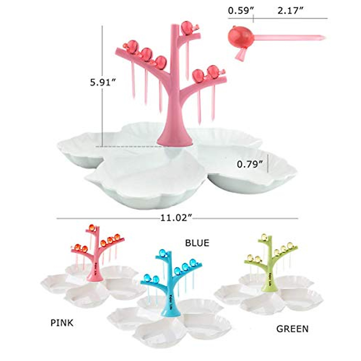 Serving Platter Tray with Bird Shape Food Picks Fruit Snakes Container