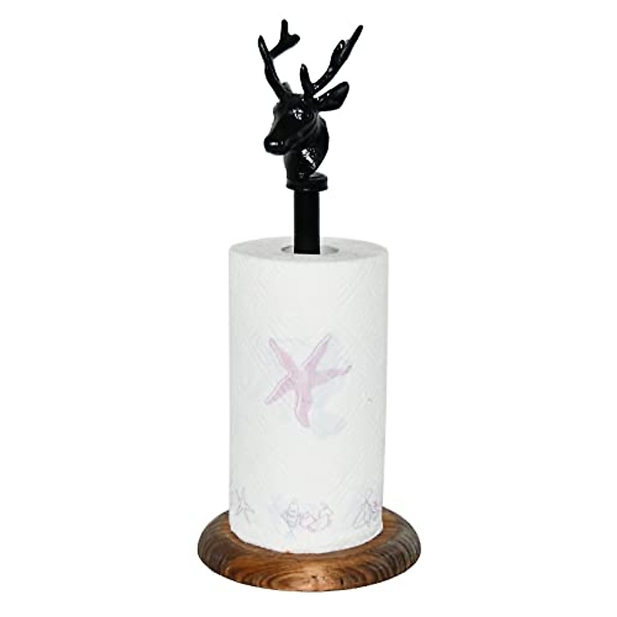 OwlGift Deer Paper Towel Holder Stand, Elk Freestanding Paper Towel Roll Dispenser for Kitchen Countertop Fits Standard and Jumbo Size Paper Towels w/ Top Cast Iron Reindeer Farmhouse Design