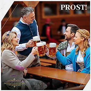 BAVARIA TRACHTEN Oktoberfest Glass Beer Mug - Authentic Beer Stein - Traditional German Beer Mugs - Franziskaner Mug Weissbier Glass - 1 Liter 34 oz Beer Mug - Extra Large