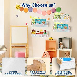 Kids Bookshelf, Nursery Book Shelves Set of 4, Wood Floating Book Shelf for Kids Rooms, Kids Book Rack Storage Bookshelf with Deep Sleeves for Kids Bedroom Toddler Room Decor Book and Toy Organizer