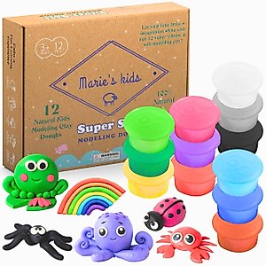 Modeling Clay for Kids - 6 Super Soft & 100% Natural Kids Modeling Clay Doughs Made from Wheat Flour - 100g Per Can of Reusable & Vibrant Kids Clay Modeling Kit for Ages 3+ by Marie’s Kids