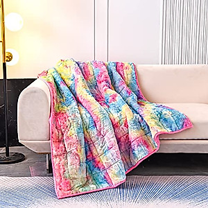 NEWCOSPLAY Faux Fur Weighted Blanket Soft Thick Heavy Throw Blanket for Adult Kids Plush Sherpa with Glass Beads (Dark Rainbow， 48"x72" | 15 lbs)