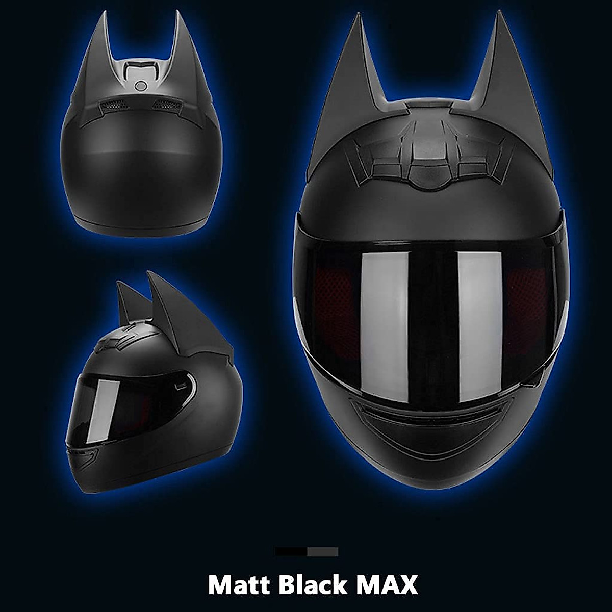 WANGFENG Girl Woman's Full Face Cat Ears Helmets with Bluetooth Headset Adult Flip Up Visors Motocross Men's Motorcycle Knight Helmet Motorbike Crash Modular ATV Helmet DOT Certified, Black