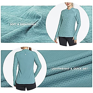 BALEAF Women's Running Shirts Quick Dry Lightweight Long Sleeve Pullover UPF50+ Moisture Wicking Hiking Light Blue Size M