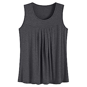 Latuza Women's Summer Pleated Tank Top Capris Pajamas Set M DarkGray