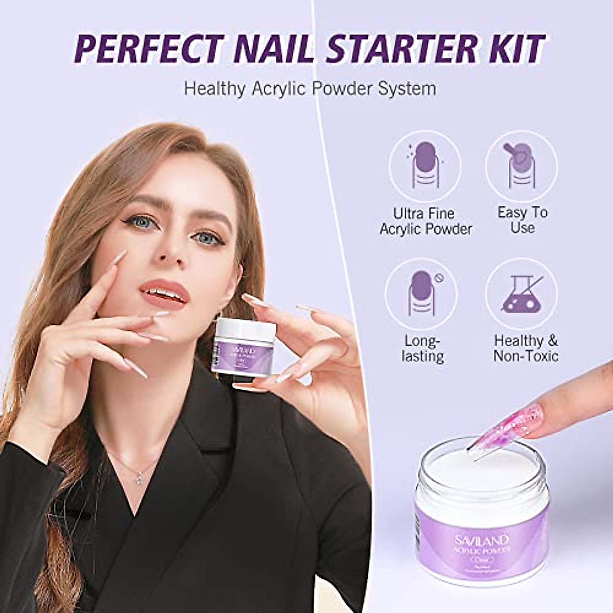 Saviland Acrylic Nail Kit – 30g Clear Acrylic Powder and 60ml Acrylic Liquid Set with Nail Brush Nail Forms Tools Extension Nail Kit for Beginners with Everything for Home DIY Salon Nails Application