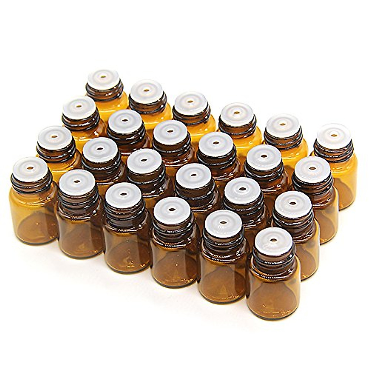 YIZHAO 1ML(1/4 dram) Amber Essential Oils Sample Bottles,Mini glass sample vial with lids, Orifice Reducers, and 2 Transfer Eye droppers-24 Pcs