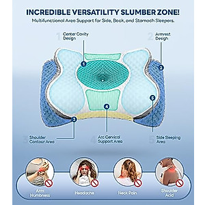 No More Aches Neck Pillow for Pain Relief, Adjustable Cervical Support with Armrest, Odorless Ergonomic Contour Memory Foam Pillows,Orthopedic Bed Side Back Stomach Sleeping