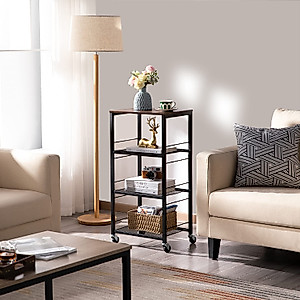 Steel Utility Cart Collapsible Rolling Cart Bar Serving Cart for Kitchen Bathroom Bedroom,Space Saving