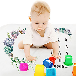 Baby Monthly Milestone Blanket Boy Girl - Succulent Plant Newborn Month Blanket Unisex Gender Neutral Personalized Shower Gift Boho Nursery Decor Photography Background Prop with Marker 51''x40''