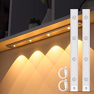 GARTO Silver Under Cabinet Light 2 Packs,23.62 inch Slim LED Motion Sensored Light,4 Beads USB Rechargeable Under Counter Lights for Kitchen Shelf Wardrobe Closet