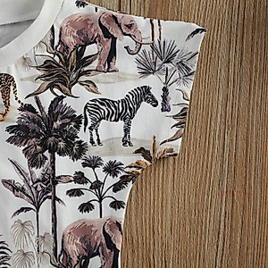 Toddler Baby Boys Summer Clothing Sets Forest Animal Print Romper Short Sleeve Bodysuit Tops and Shorts 2PCS Outfit (White, 12-18M)