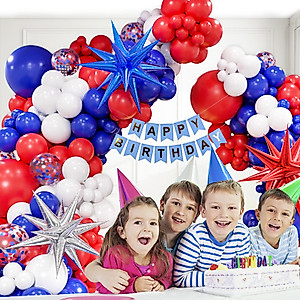 Red White and Blue Balloons Garland Arch Kit, 5 10 12 18 inch Red White Blue Confetti Latex Balloons for 4th of July Graduation Baseball Birthday Party Decorations