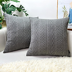 Booque Valley Gray Pillow Covers, Pack of 2 Super Soft Stretchy Pilling-Resistant Modern Cushion Covers Farmhouse Decorative Throw Pillow Cases for Sofa Bed Car Chair, 18 x 18 inch(Grey)