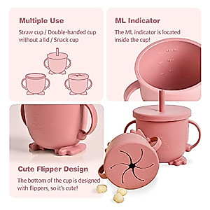 Pink Baby Feeding Set – Baby Feeding Supplies Set with Bib, Sippy Cup, First Stage Toddler Utensils, Suction Bowl, Divided Plate, Baby Spoon and Fork – Food-Grade Silicone Baby Led Weaning Supplies