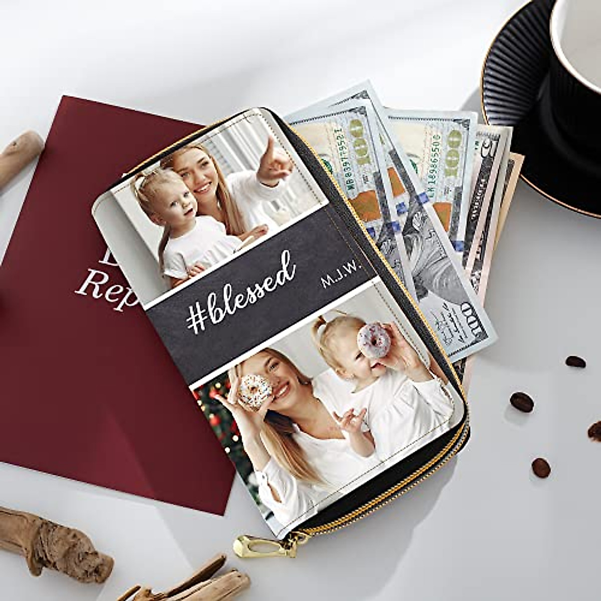 Gemszoo Women's Custom Photo Wallet Personalized Engraved Picture Name Handbag Long Credit Card Holder Zip Around Clutch (Style 3)