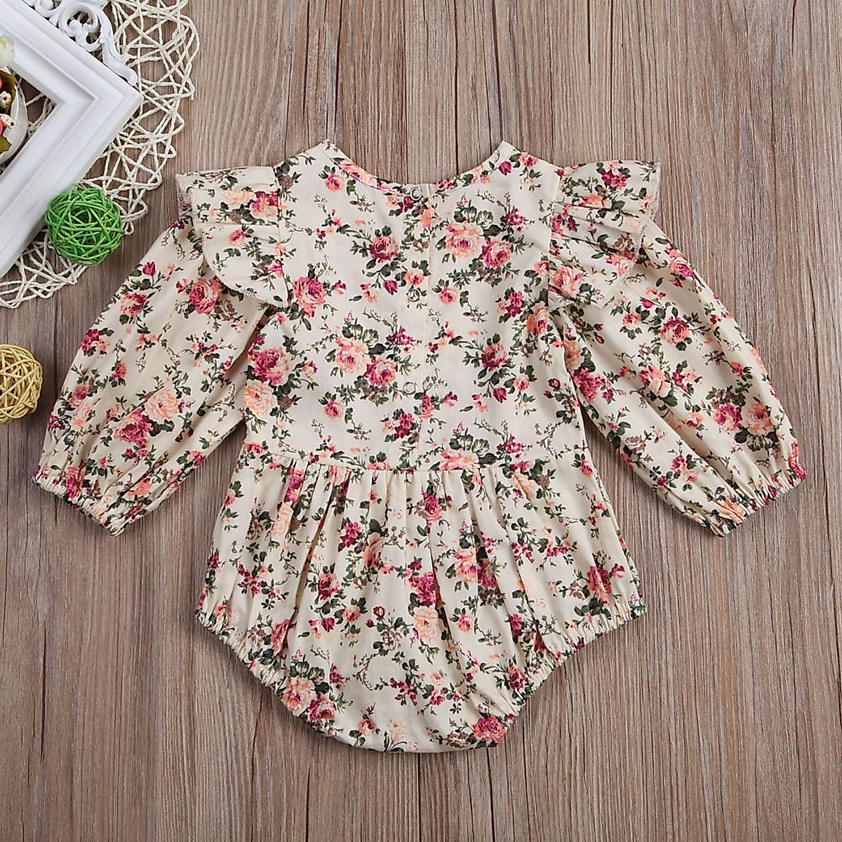 Infant Baby Girl Twins Long Sleeve Ruffles Romper Bodysuit Outfit Clothes (0-6 Months, Floral)