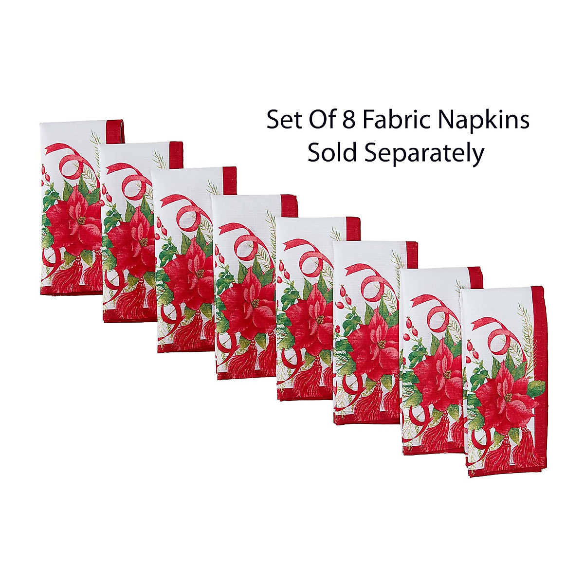 Home Bargains Plus Holiday Tassels Provence Christmas Fabric Tablecloth, French Country Holiday Poinsettia Garland Stain Resistant Easy Care Xmas Tablecloth, 60 Inch x 144 Inch Oblong/Rectangle