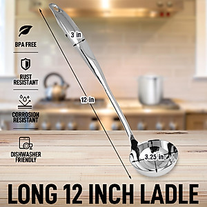 Zulay Kitchen Stainless Steel 13" Soup Ladle - Comfort Grid Steel Ladle with Long Handle and Ample Bowl Capacity Perfect for Stirring, Serving Soups and More - Heavy-Duty Metal Ladle