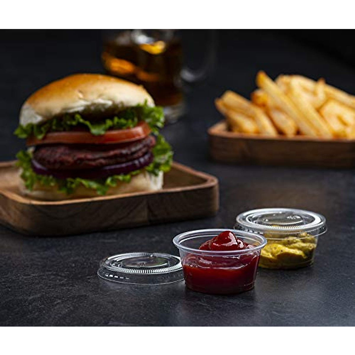 Plastimade Clear Disposable Plastic Portion Cups With Lids (200 Sets - 2 Oz) - Disposable Condiment Cups, Sauce/Dip/Dressing Cups, Souffle Cups & Jello Shot Cups With Lids | Great Sampling Container