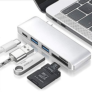 USB Hub Portable USB Hub T5 5 in 1 USB-C/Type-C to 2 USB 3.0 + USB-C/Type-C Interfaces HUB Adapter with Micro SD/SD Card Slots (Silver) (Color : Silver)