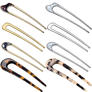 8 Pieces U Shaped Hair Pins French Pins Metal U Vintage Fork Hair Pin for Buns Women Girls Hairstyle Accessories(Cute Patterns)