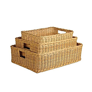 The Basket Lady Under The Bed/Basic Wicker Storage Basket, Medium, 20 in L x 14.5 in W x 6 in H, Sandstone