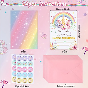 24 Pack Unicorn Birthday Invitation for Girls Boys Unicorn Party Invitation Card 24 Envelope 30 Rainbow Unicorn Sticker Labels for Birthday Baby Shower Party Supplies