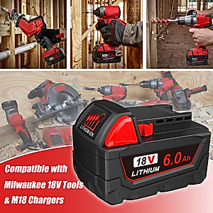 PZSZOK 2 Pack 6.0Ah 18V Lithium Battery Replacement for Milwaukee M-18 Battery Compatible with Milwaukee 18V Battery Tools and Charger 48-11-1850 48-11-1852 48-11-1840 48-11-1815