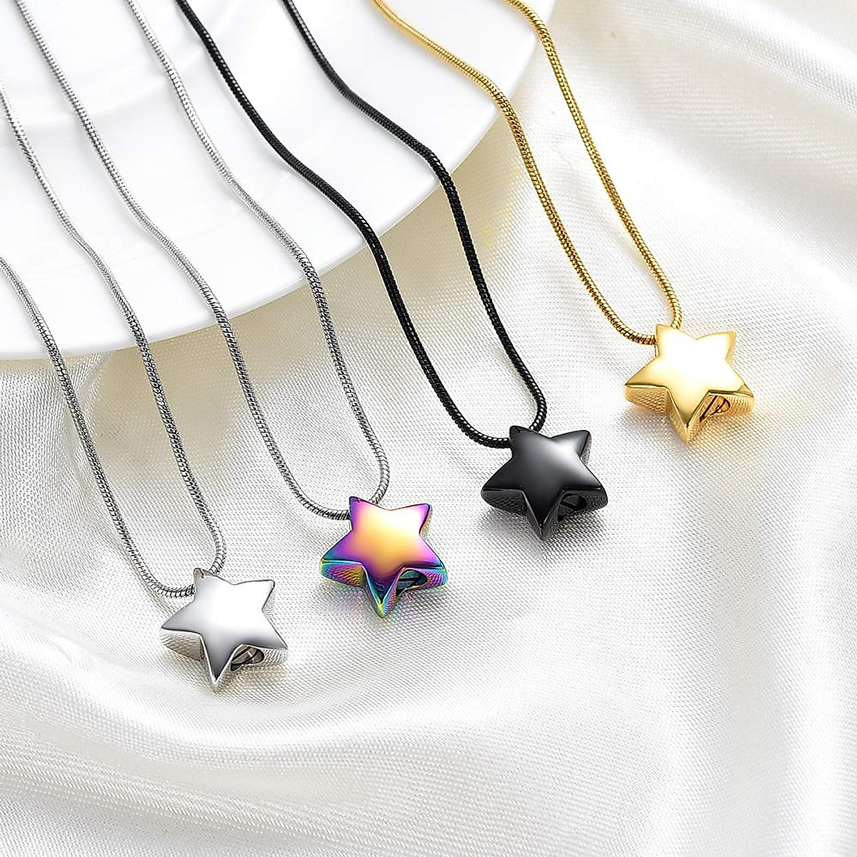 memorial jewelry Small Star Charm Cremation Urn Pendant Ashes Memorial Necklace for Woman Free Filling Kits Include (Steel)