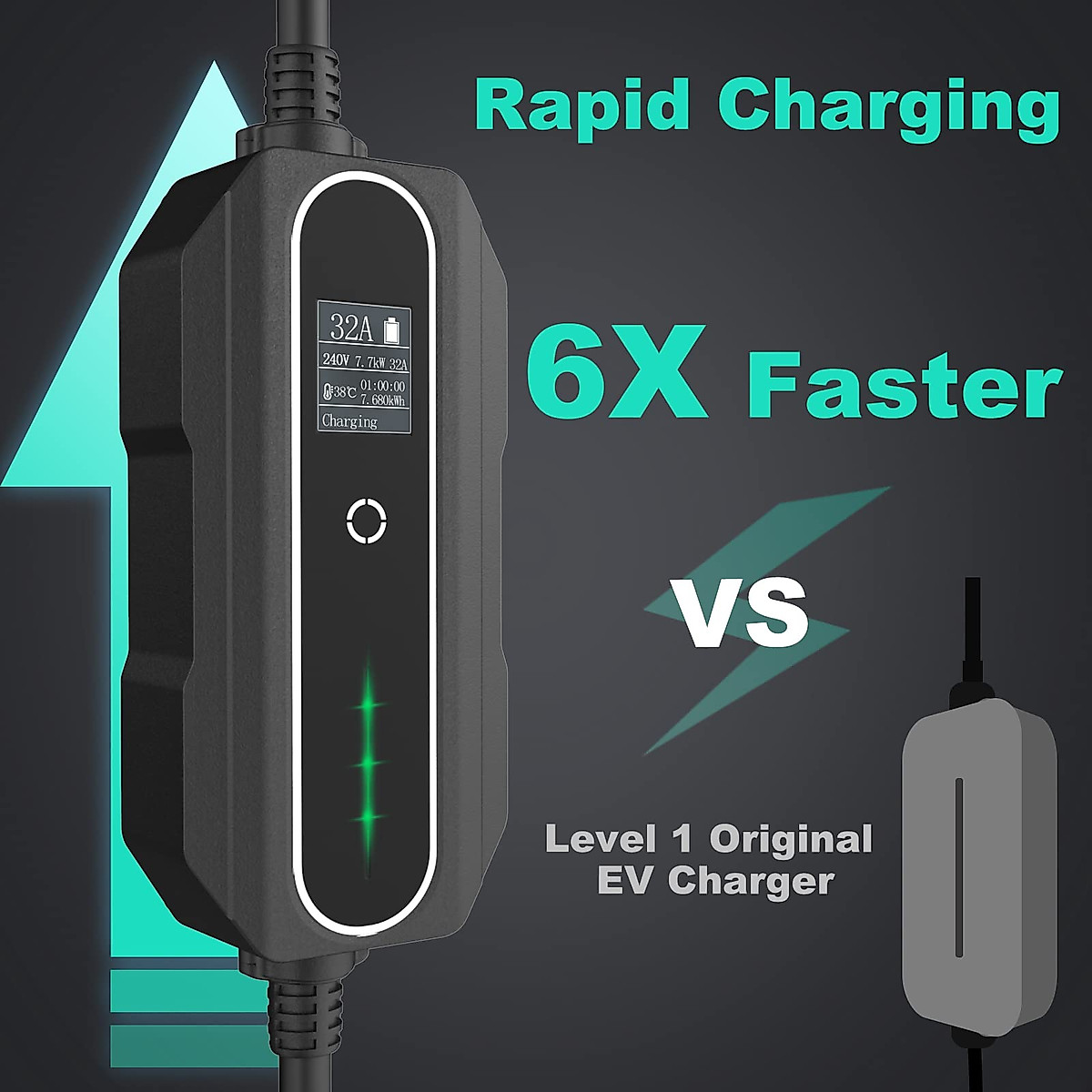 MAX GREEN Speeder Level 2 EV Charger, Adjustable Current (10A/16A/20A/24A/32A) Portable EVSE, 240V 25ft NEMA 6-50 Electric Vehicle Charging Station