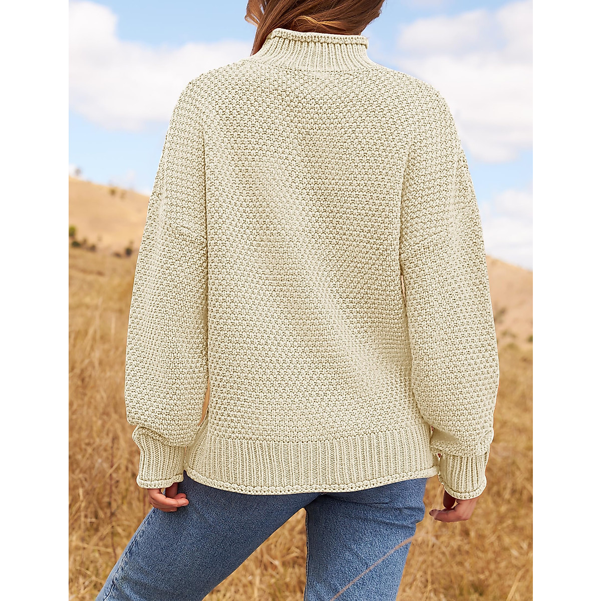 ZESICA Women's Turtleneck Batwing Sleeve Loose Oversized Chunky Knitted Pullover Sweater Jumper Tops,Apricot,Small