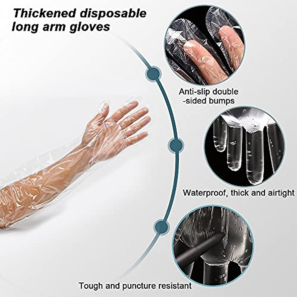 Barafat 50 Pieces Disposable Field Dressing Gloves, Veterinary Insemination Rectal Long Gloves, Extra Long Sleeve Full Arm Gloves, Cow Deer Palpation Gutting Gloves (Transparent)