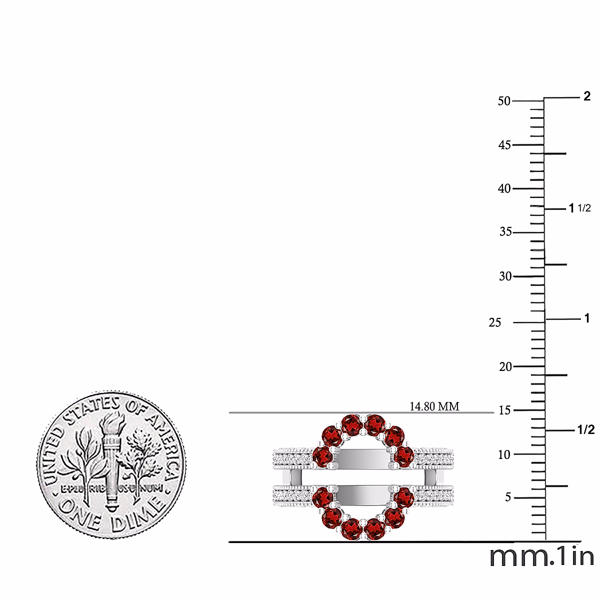 Dazzlingrock Collection Round Garnet & White Diamond Women Enhancer Guard Double Wedding Ring, 14K White Gold, Size 7.5