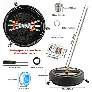Pressure Washer Surface Cleaner, TAOZIM 16" Power Washer Surface Cleaner for Pressure Washer w/ 3 Wheels 1/4" Quick Connector 2 Extension Wands 2 Replace Nozzle Pressure Washer Attachments, 3600 PSI